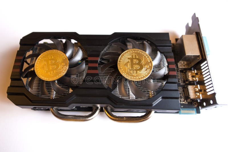 Bitcoins on Fans of a Computer Graphics Card Mining - Concept Stock ...