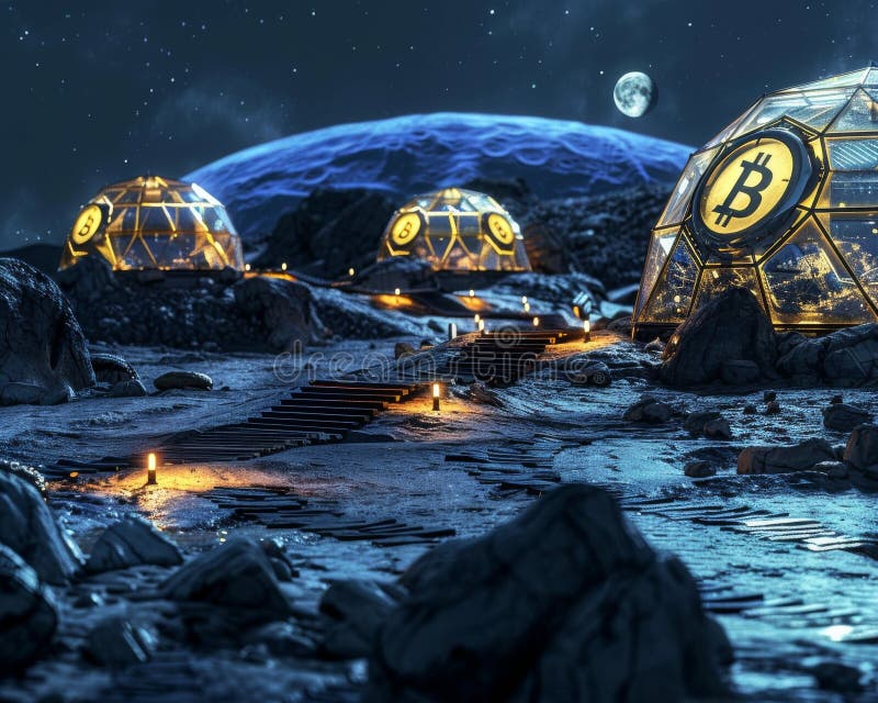 Bitcoins Glowing Brightly Forming a Path To a Lunar Base with ...