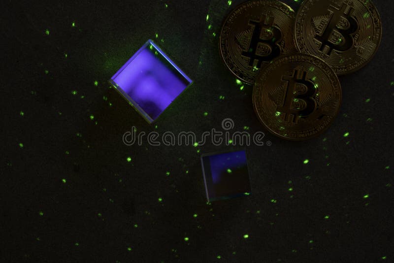 Bitcoins and Hexagons, Prisms and Laser Light. Stock Image - Image of ...