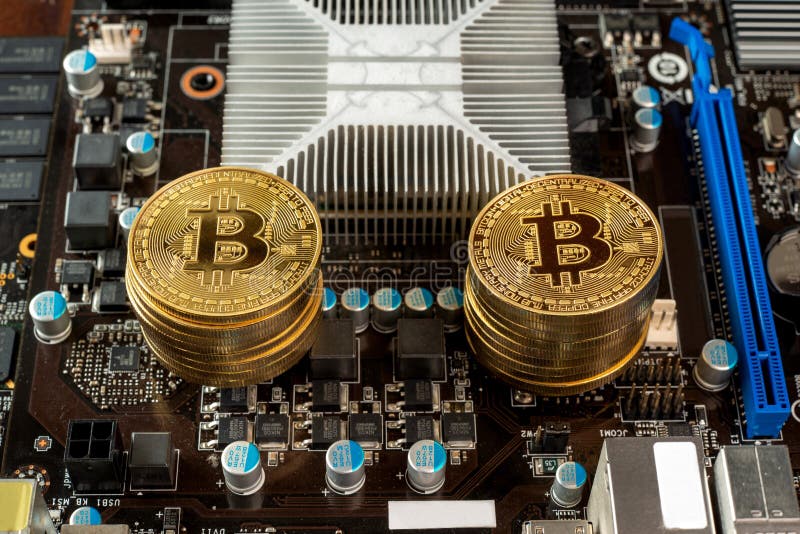 Bitcoins on motherboard stock photo. Image of crypto - 262184238