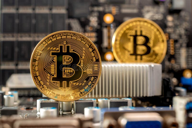 Bitcoins on motherboard stock photo. Image of ecommerce - 262184258