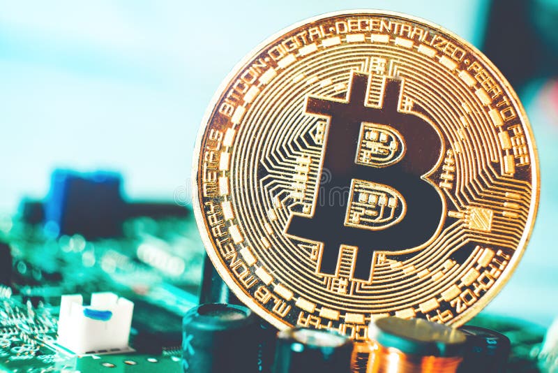 Bitcoins New Virtual Money on Circuits Stock Image - Image of coin ...