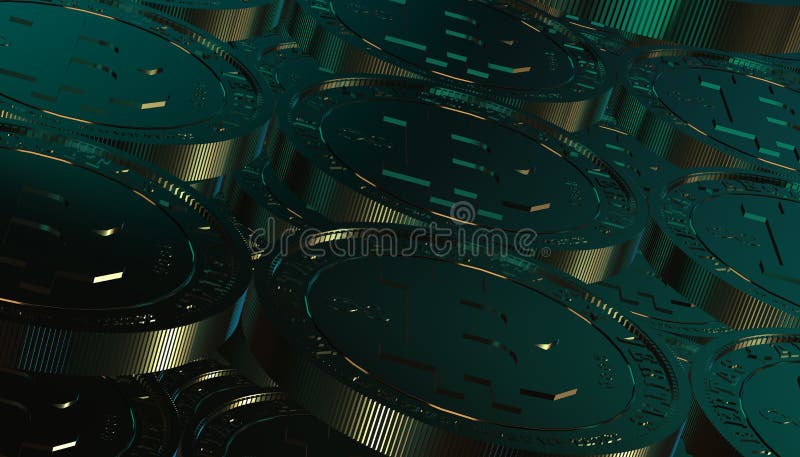 Bitcoins, New Virtual Money on Various Digital Background, 3D Render ...