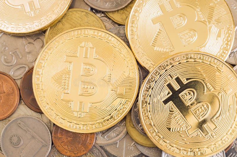 Bitcoins and other coins stock image. Image of economy - 114871695