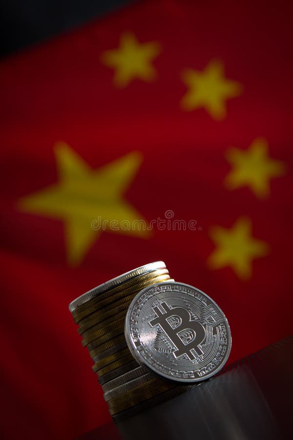 Bitcoins over chinese flag stock photo. Image of golden - 222125064