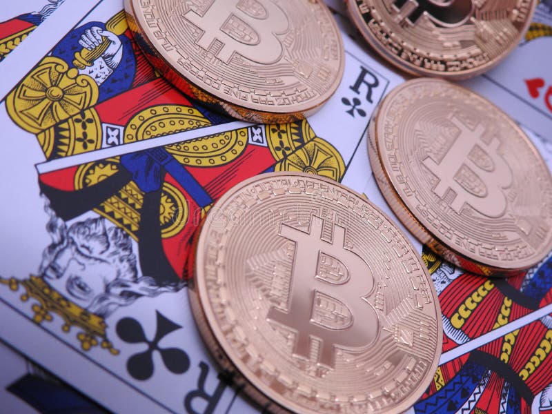 Bitcoins and Playing Cards. Stock Image - Image of flush, crypto: 97683999
