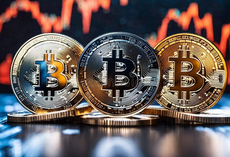 Bitcoins Standing on Coins in Front of Financial Price Charts, AI ...