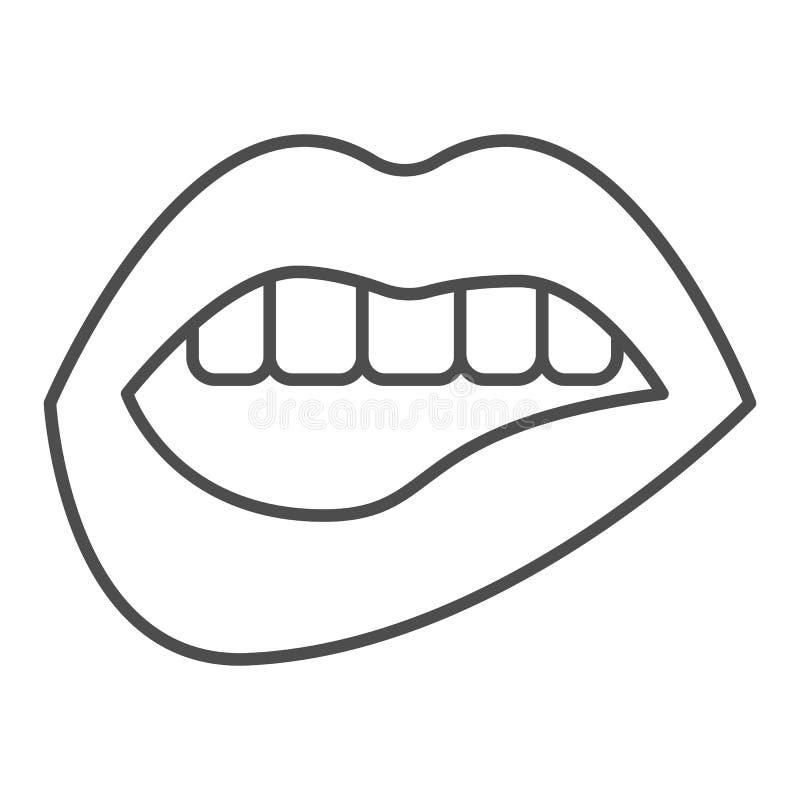 Bite Lips Thin Line Icon, Sexual Concept, Lips Sign on White Background ...