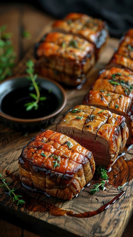 Bite-sized Beef Wellington on a Rustic Board with Dipping Sauce and ...