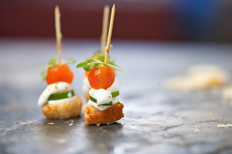 Bite-sized Caprese on a Toothpick, Close Focus on the Texture Stock ...