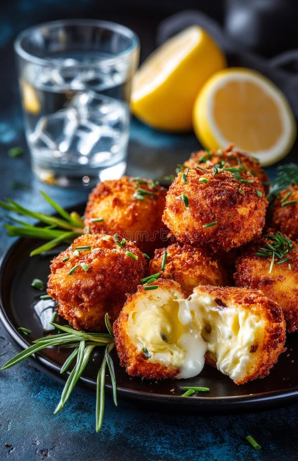 Bite-Sized Fried Croquettes with Cheddar, Bacon, and Chives Stock Photo ...