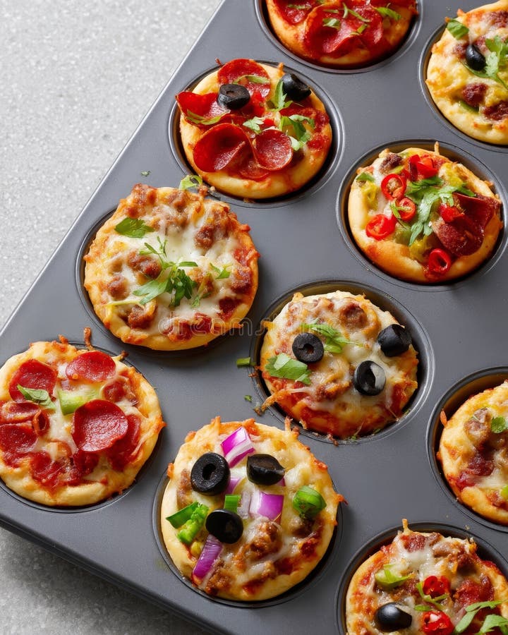 Mini Pizzas on Baking Tray stock photo. Image of pizzas - 138258340