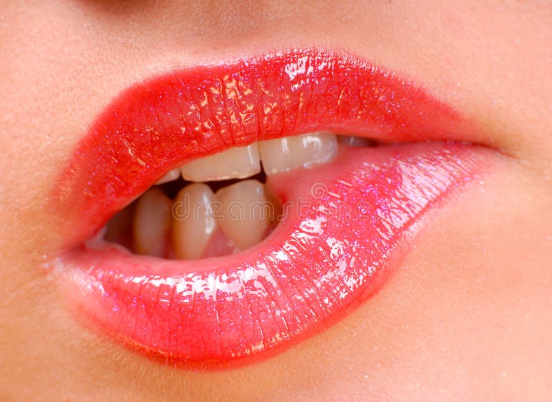 Biting stock image. Image of mouth, lipstick, feminine - 3890765