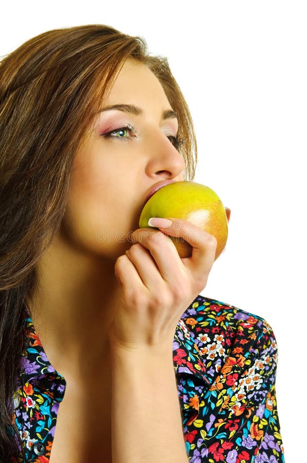 Biting apple stock image. Image of beauty, girl, healthy - 13337775