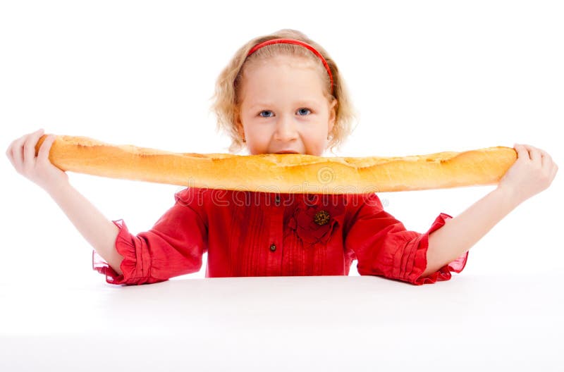 Biting French bread stock image. Image of isolated, preschooler - 10799379