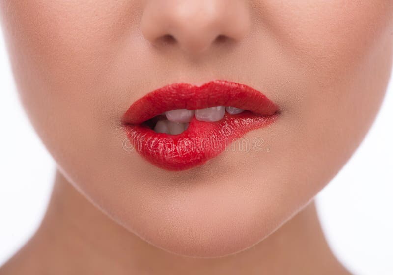 Biting lips. stock image. Image of isolated, attractive - 33022639