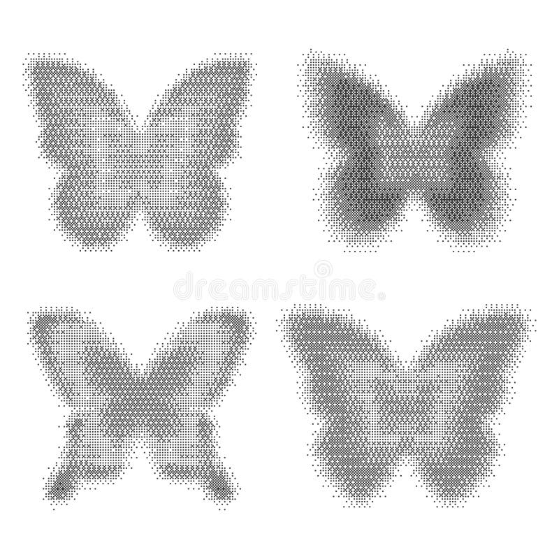 Bitmap Pattern Abstract Butterfly Shapes. Halftone Gradient Elements on ...