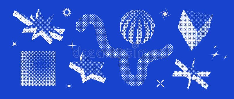 Bitmap Pixelated Shape Set. Dither Halftone Geometric Object Collection ...