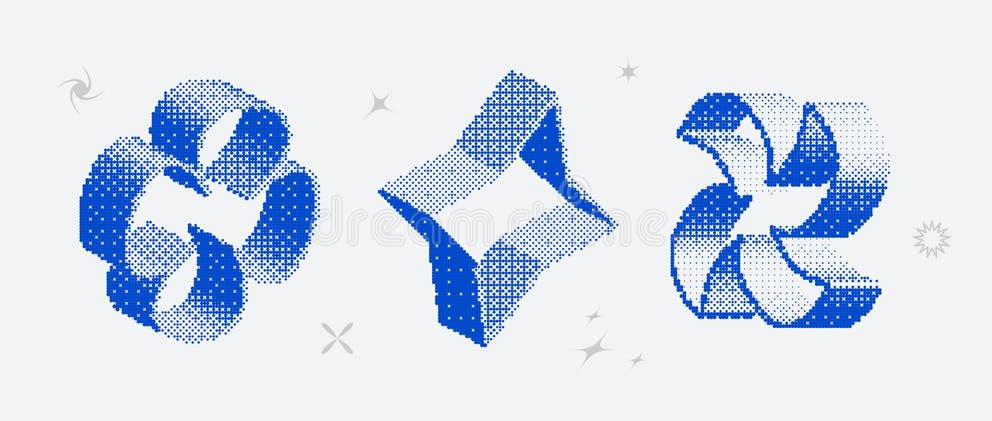 Bitmap Textured Shape Set. Dither Halftone Objects Collection Stock ...