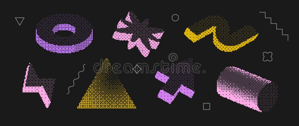 Bitmap Textured Shape Set. Dither Halftone Objects Collection Stock ...