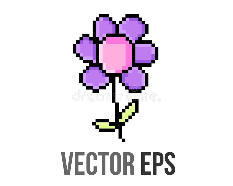 8 Bits Pixel Art Love Purple Flower Icon Stock Vector - Illustration of ...