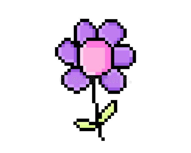 8 Bits Pixel Art Love Purple Flower Icon Stock Illustration ...