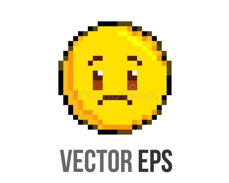 8 Bits Pixel Art Yellow Angry and Sad Face Flat Icon Stock Vector ...