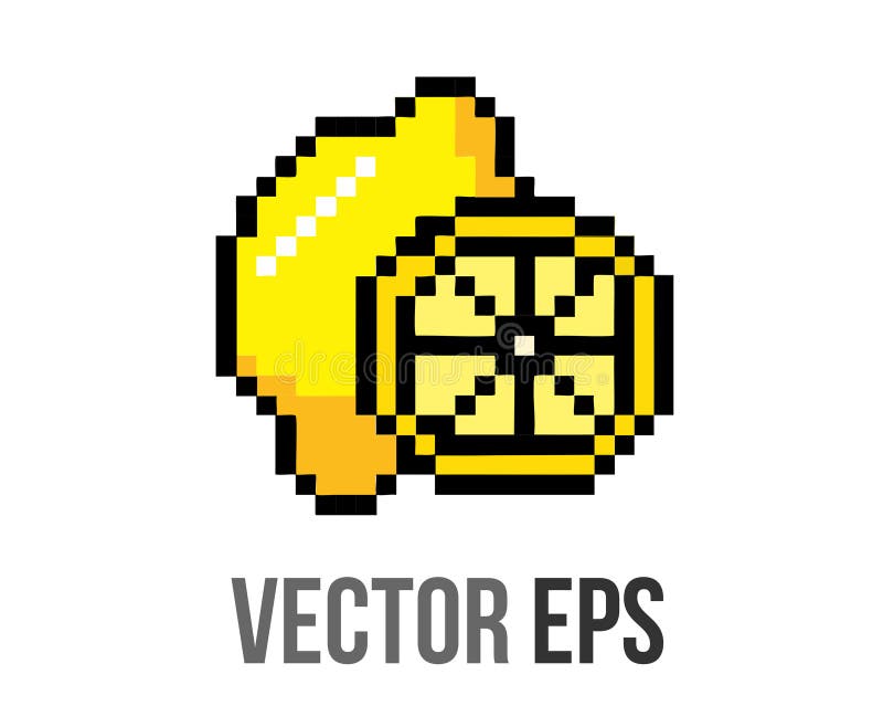 8 Bits Pixel Art Yellow Lemon Icon with Sliced Piece Stock Illustration ...