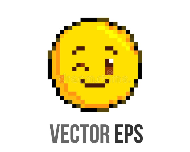 8 Bits Pixel Art Yellow Smiley Face and Single Wink Flat Icon Stock ...