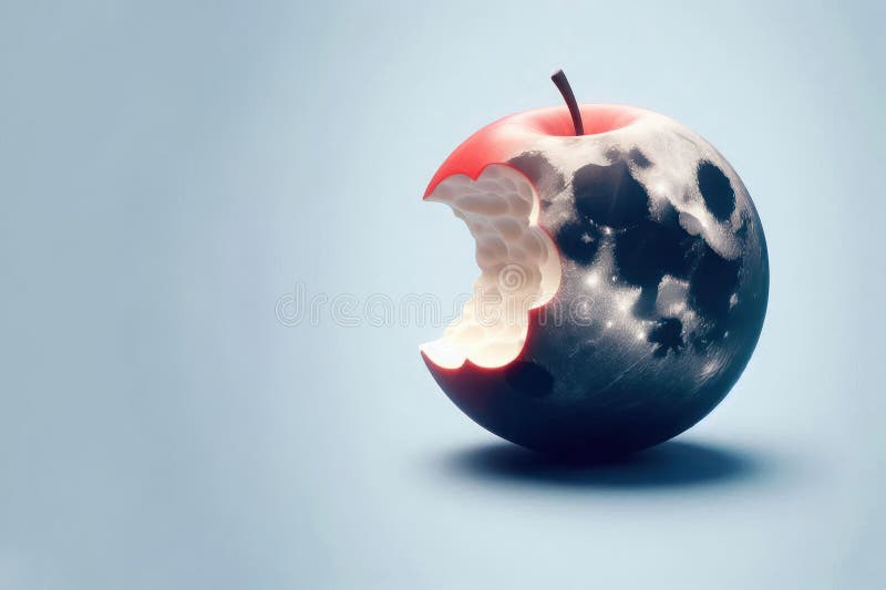 A Bitten Apple in the Shape of the Moon. Space for Text. Stock Photo ...