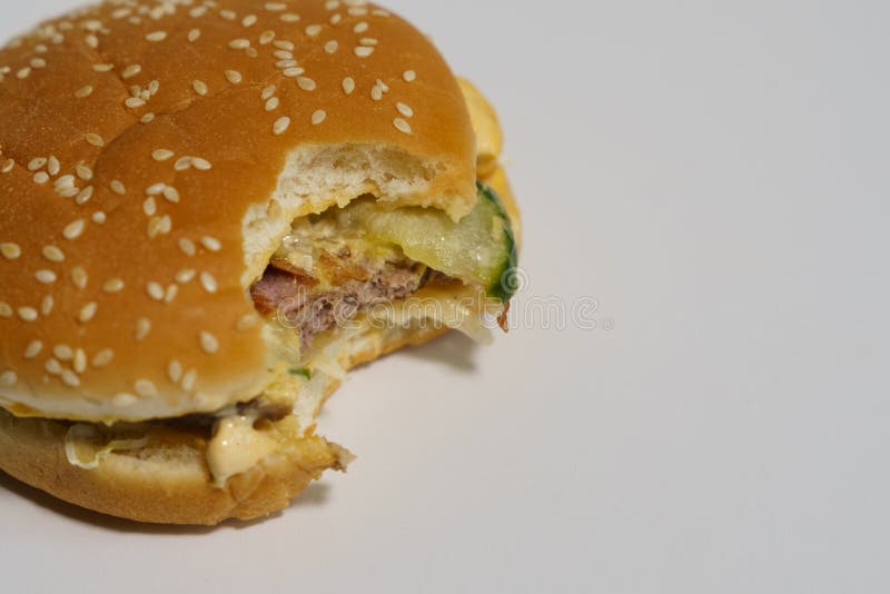 Bitten Burger on a White Background Stock Image - Image of fast ...