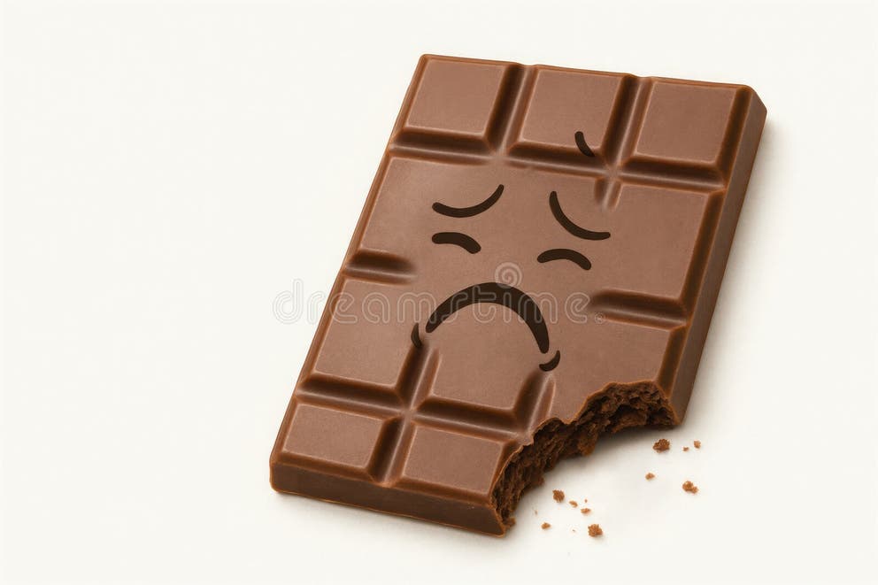 Bitten Chocolate Bar with a Sad Face. Space for Text. Stock Photo ...