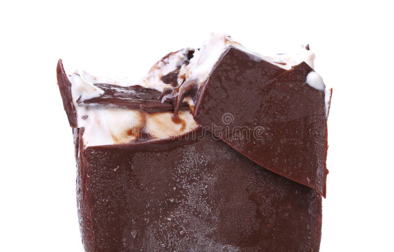 Bitten Chocolate-coated Ice Cream on Stick. Stock Image - Image of ...