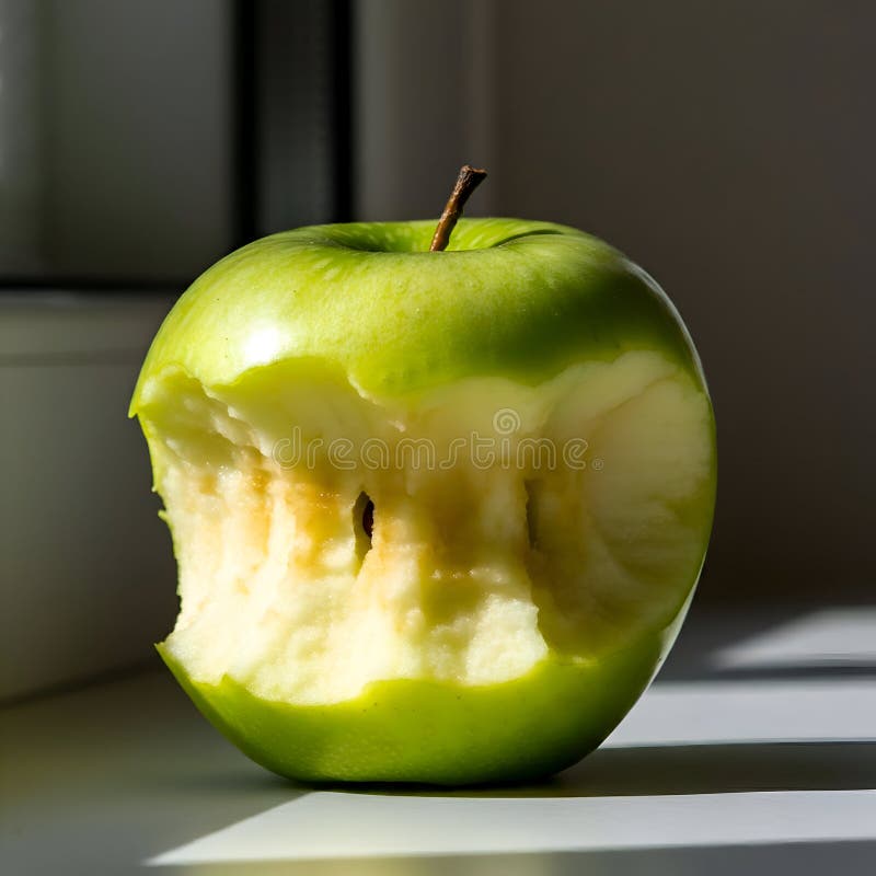 AI Generated Image: Bitten Green Apple Stock Illustration ...