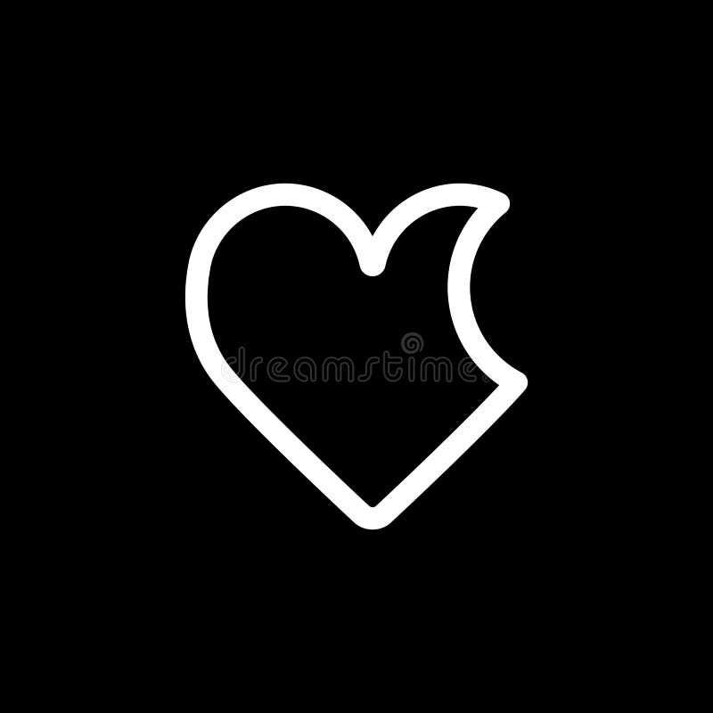 Bitten Heart Vector Icon. Black and White Love Illustration. Outline ...