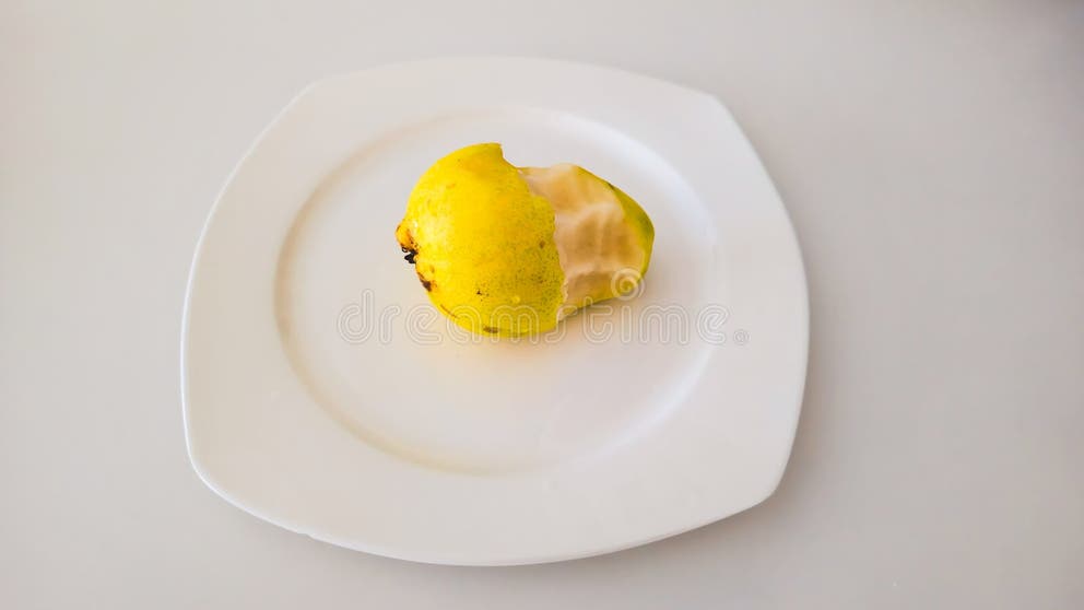 Bitten Pear on Plate White Background Stock Image - Image of vegetarian ...