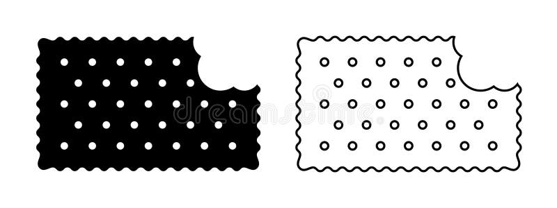 Bitten Rectangular Cracker Silhouette and Outline Icon. Biscuit Cookie ...