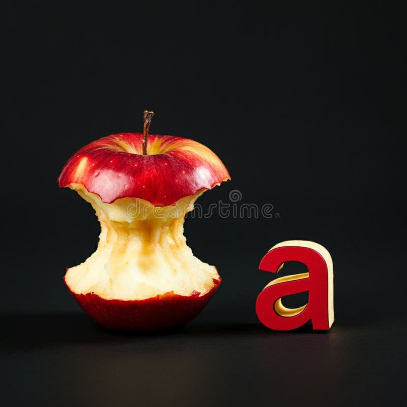 A Bitten Red Apple Core is Positioned beside a Three-dimensional ...