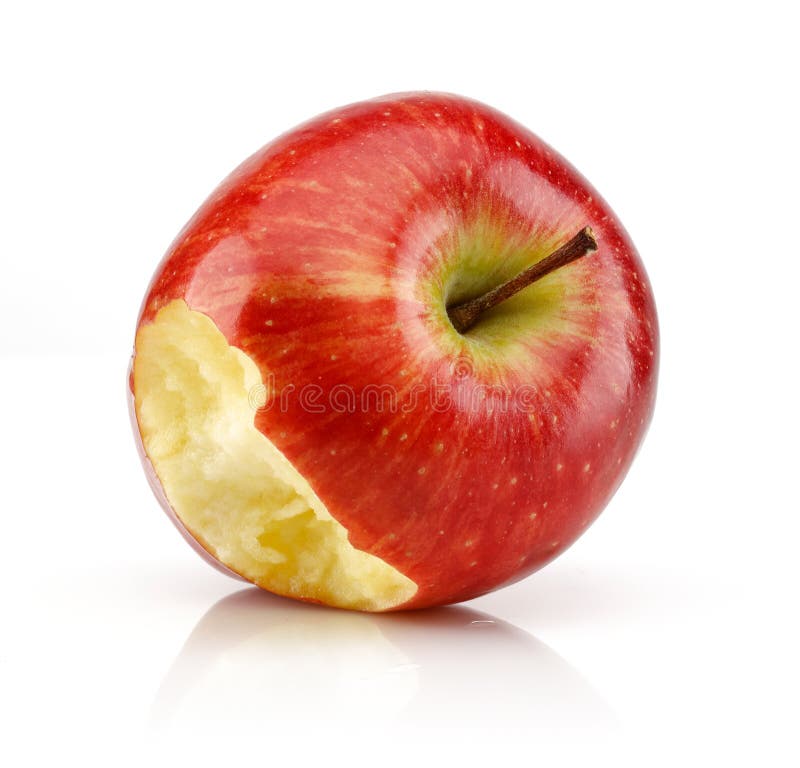 Bitten Red Apple Isolated on White Stock Image - Image of healthy ...