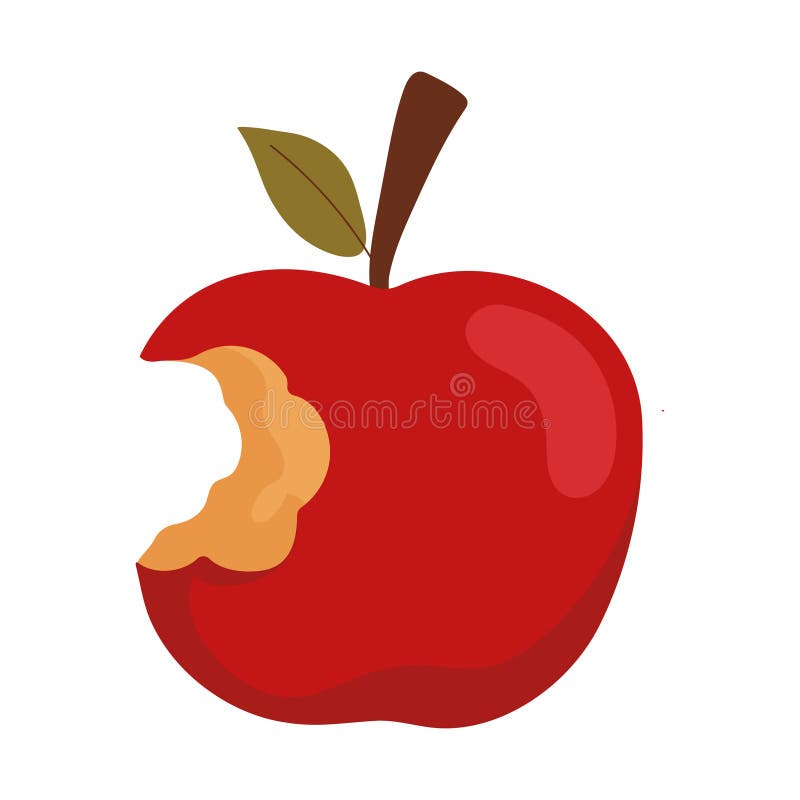 Bitten Red Apple with Leaf. Vector Stock Vector - Illustration of round ...