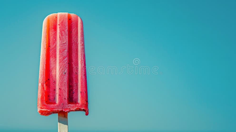 Bitten Red Popsicle Against a Clear Blue Sky. Stock Image - Image of ...