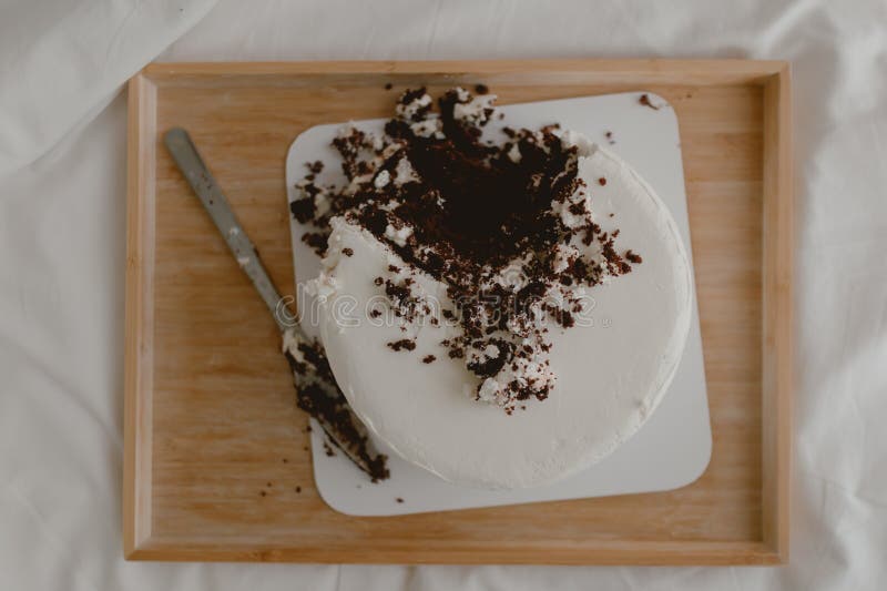 Bitten White Chocolate Cake in Concept of Cerebrate and Sharing in ...