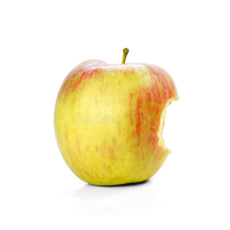 Bitten Yellow Apple Fruit on White Background Stock Photo - Image of ...