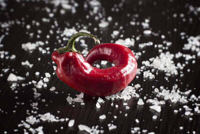 Bitter Red Pepper on a Black Table Stock Photo - Image of table, sharp ...