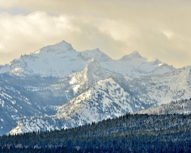 Snow Covered Como Peaks, Bitterroot Mountains Stock Image - Image of ...