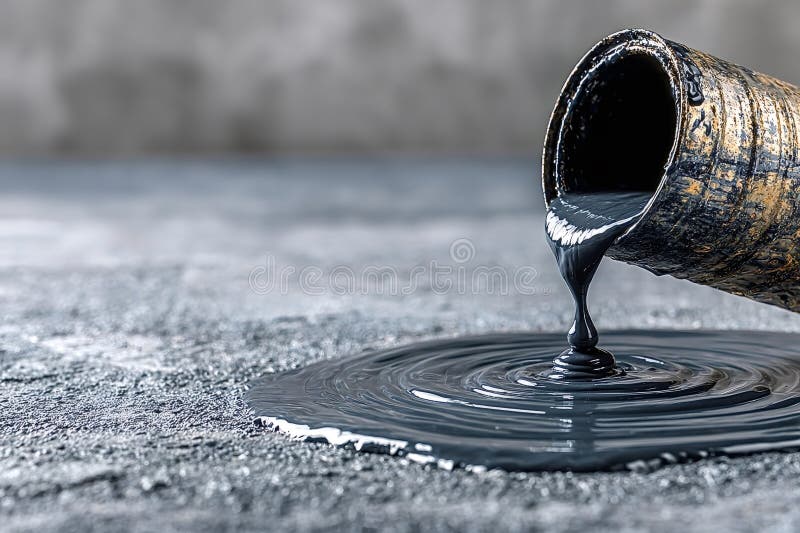 Bitumen Pouring from Bucket Creating Ripples on Concrete Surface Stock ...