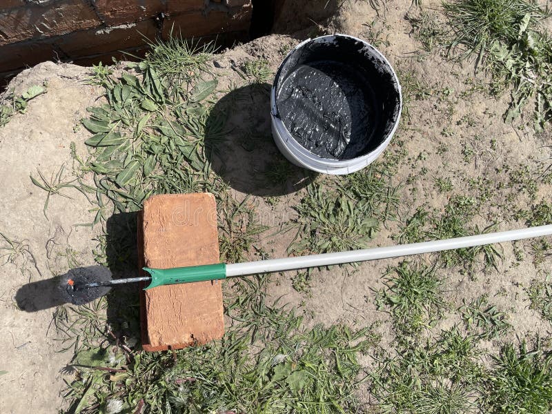 Bitumen Rubber Waterproofing Mastic Applied To Surface Stock Photo ...