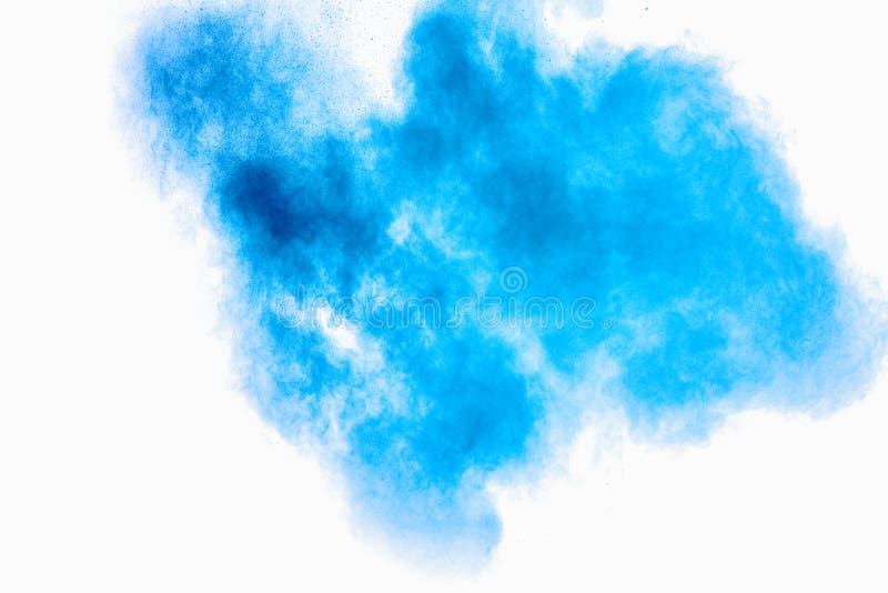 Bizarre Forms of Blue Powder Explode Cloud on White Background ...