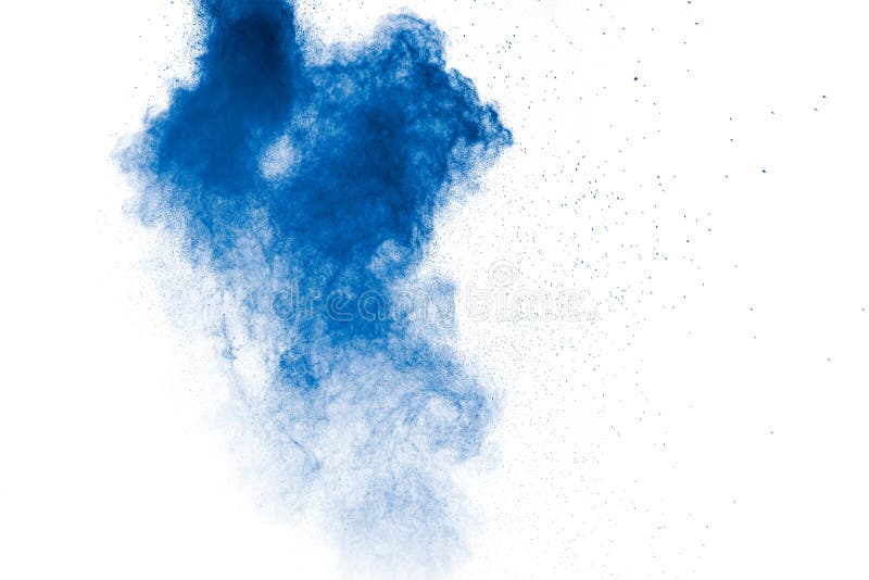 Bizarre Forms of Blue Powder Explode Cloud on White Background ...
