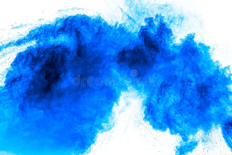 Bizarre Forms of Blue Powder Explosion Cloud on White Background ...